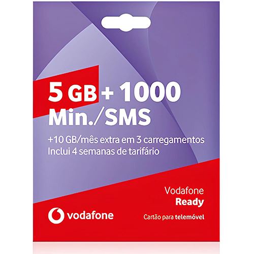 Pack Cartão Vodafone Ready 5GB +1000 Minutos /SMS - 2024 | Darty