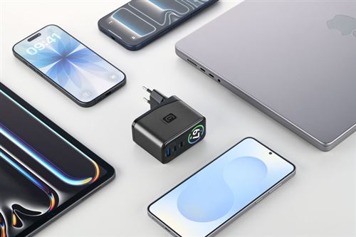 Carregador GaN+ USB+2 xUSB-C com Ecrã TFT Cellularline 67W | A ...