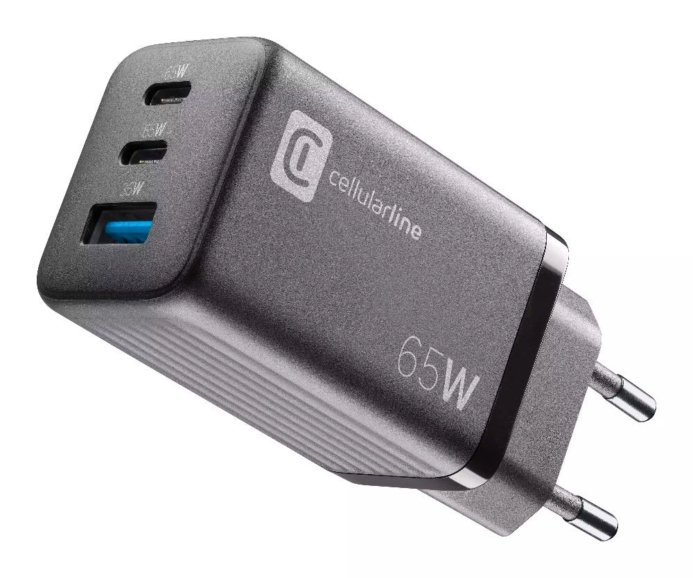 Carregador Cellularline Casa Multipower 1x USB-A + 2x USB-C 65W Preto ...